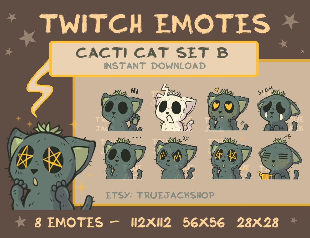 Cacti Cat Emote SET B| Twitch | Discord | Youtube | Gardening Succulent ...