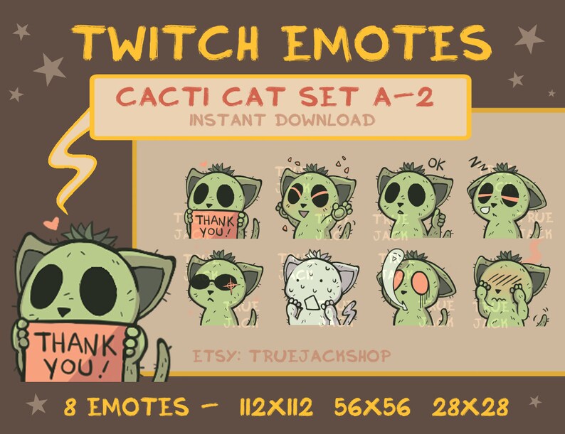 NEW Cacti Cat Emote SET A-2 Twitch Discord Youtube Gardening Succulent ...