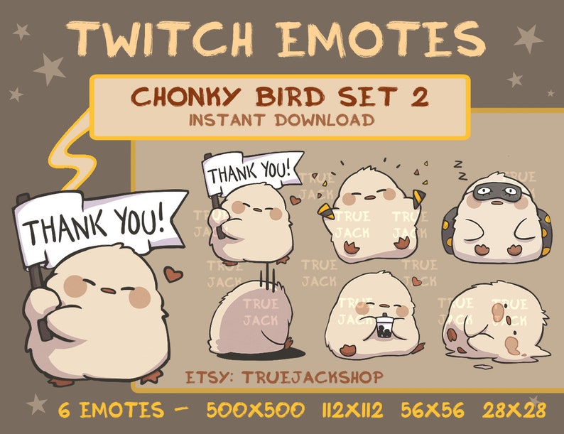 Chonky Bird Emotes SET 2 (yellow) | Twitch | Discord | Youtube | Cute ...