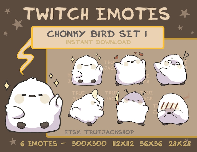 Chonky Bird Emotes SET 1 (white) | Twitch | Discord | Youtube | Cute ...