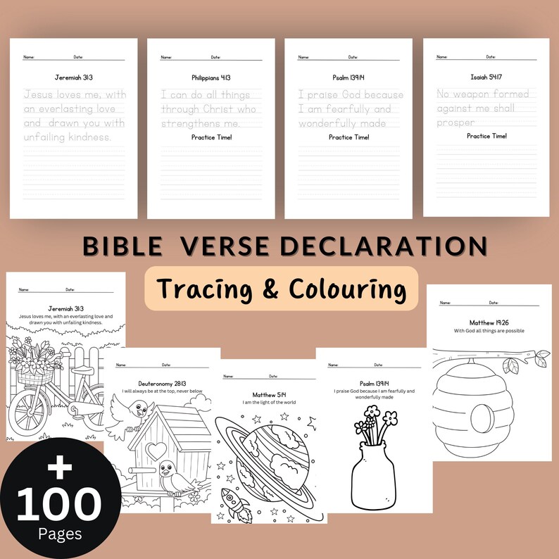 Bible Verse Tracing & Coloring Pages: Kids' Bible Activities (PDF) - Etsy