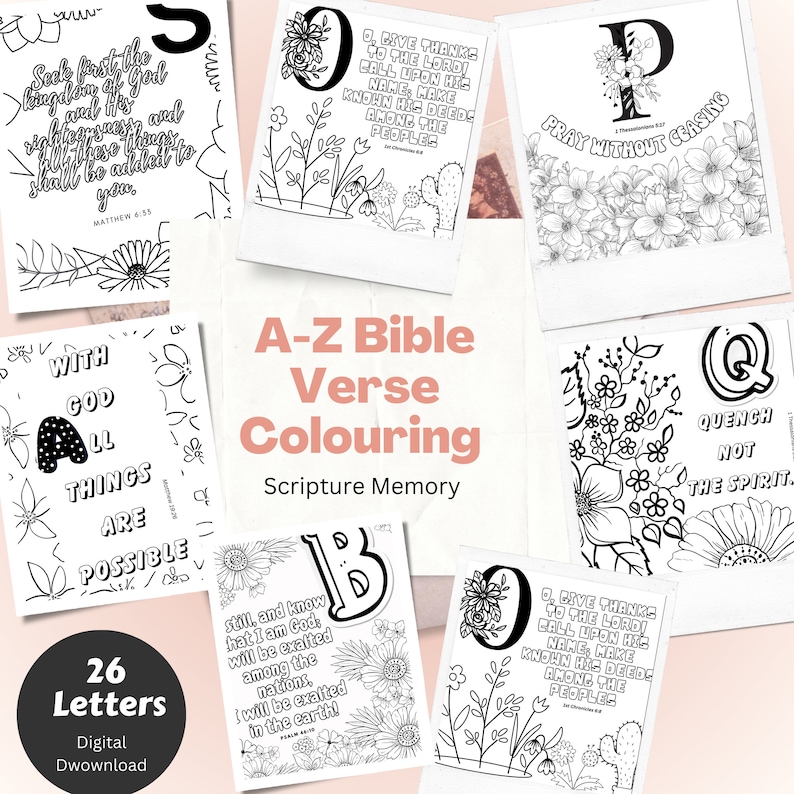 Alphabet Bible Verse Coloring Pages: Scripture Study (digital Download ...