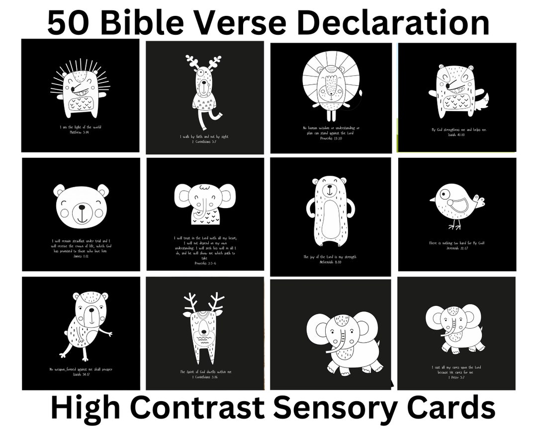 50 Bible Verse Declaration HIGH CONTRAST Sensory Cards, Baby Bible ...
