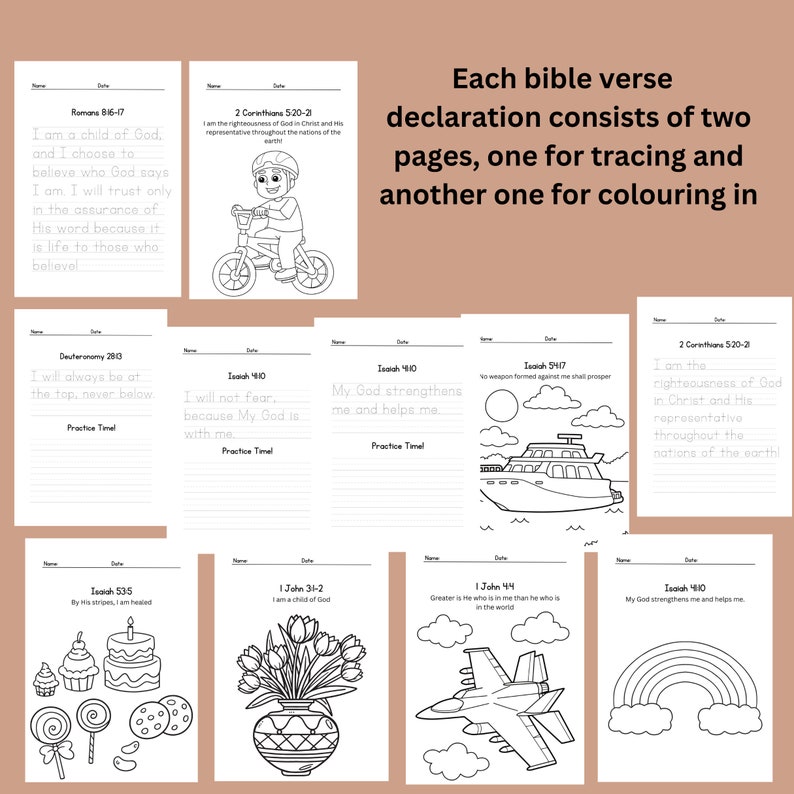 Bible Verse Tracing & Coloring Pages: Kids' Activity Bundle (digital ...