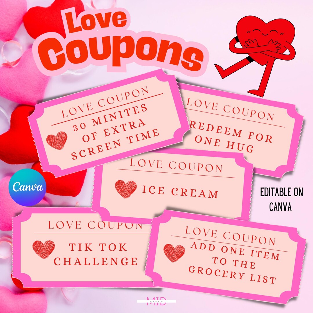 Editable Love Coupons, Valentine's Day Gift, Printable Coupon Book ...