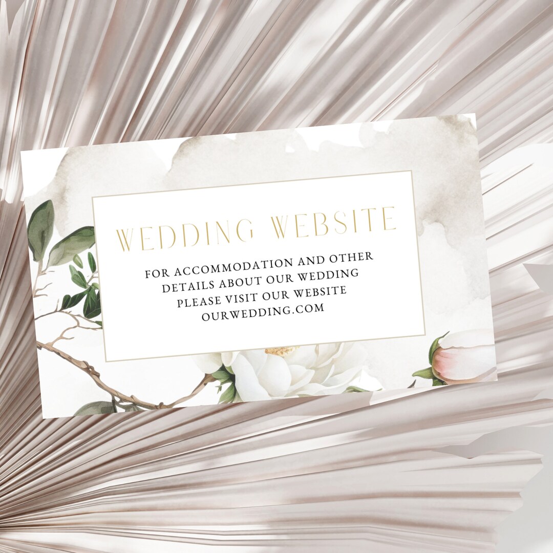 Magnolia Flower Wedding Website Card Digital Template, White Floral ...