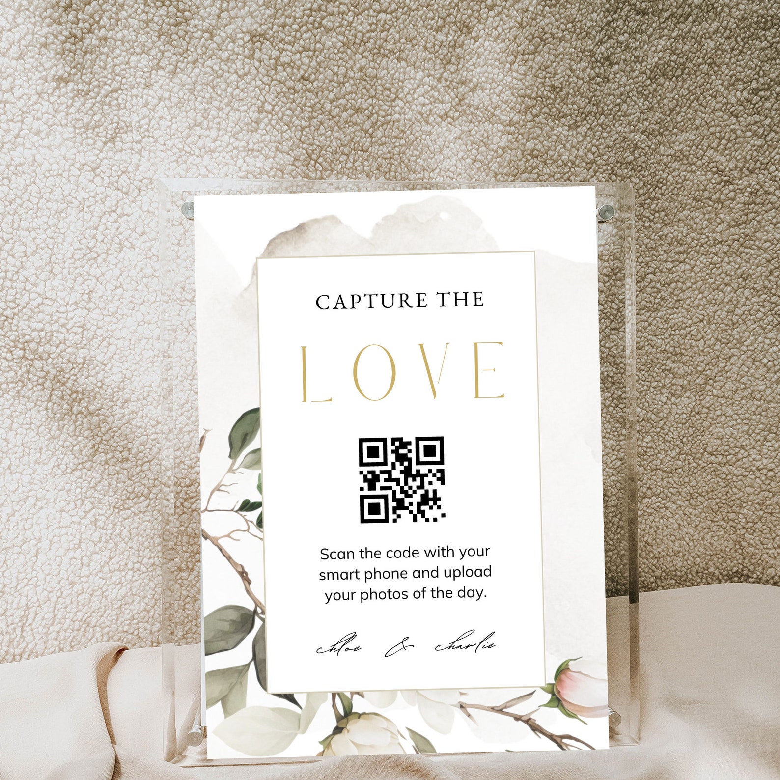 Magnolia Flower QR Code Capture the Love Sign 5x7" Digital Template ...