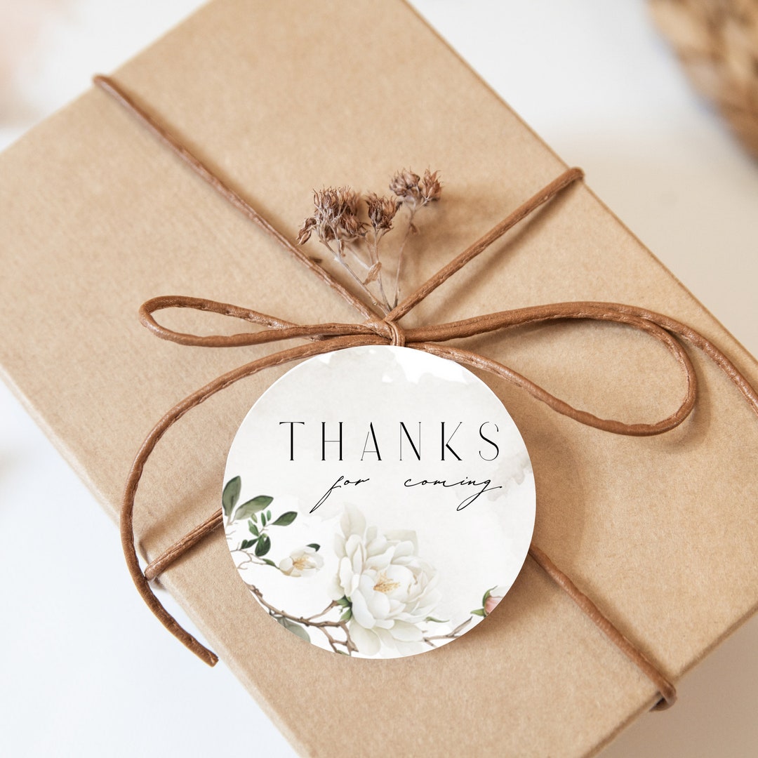 Magnolia Flower Round Favor Tag Digital Template, White Floral Wedding ...