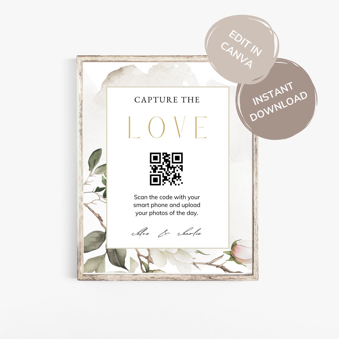 Magnolia Flower QR Code Capture the Love Sign 8x10" Digital Template ...