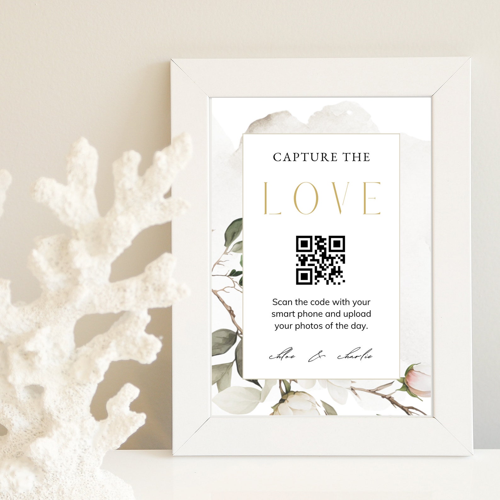 Magnolia Flower QR Code Capture the Love Sign 5x7" Digital Template ...