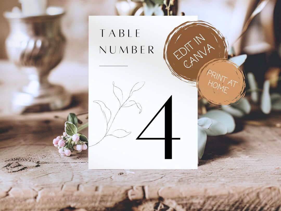 Minimalist Table Number Wedding Sign, Editable Template, Printable ...
