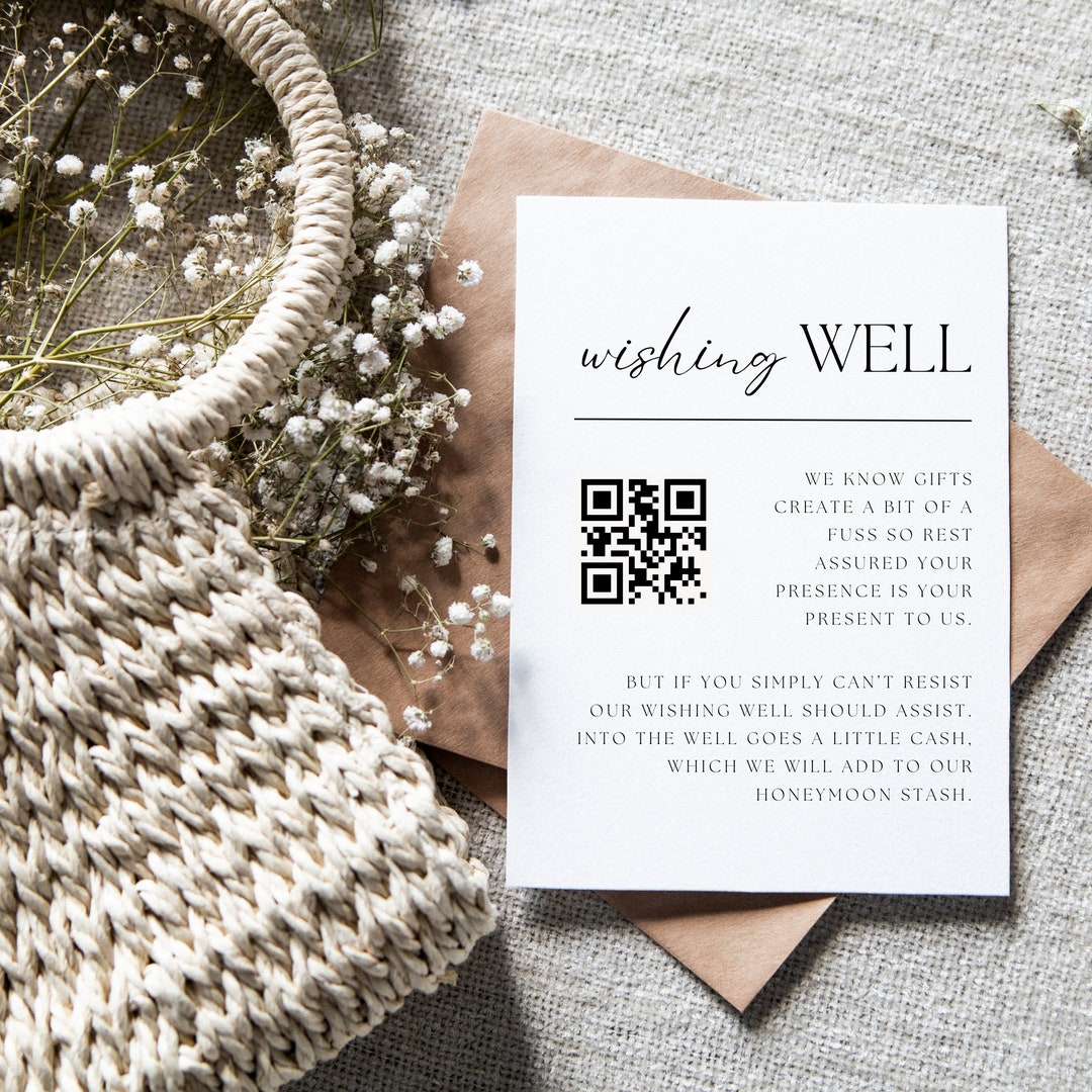 Simple Wedding Wishing Well Card QR Code 3.5x5" Digital Template ...