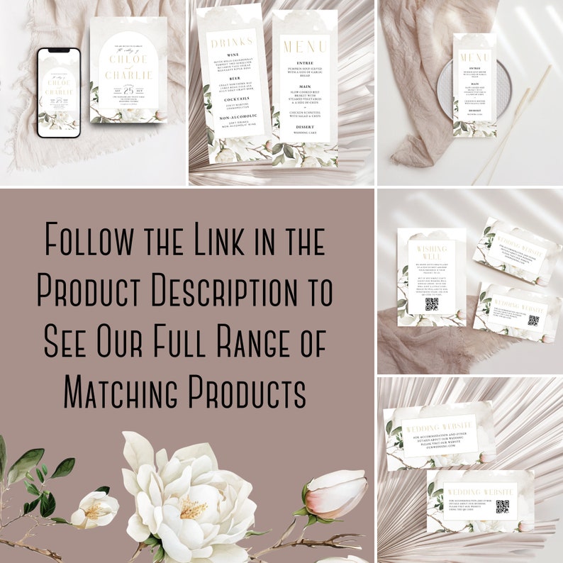 Magnolia Flower Arch Table Number Sign Digital Template, White Floral ...