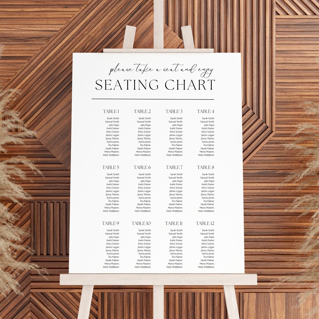 Simple Seating Chart 24x36" Digital Template INSTANT DOWNLOAD Modern ...