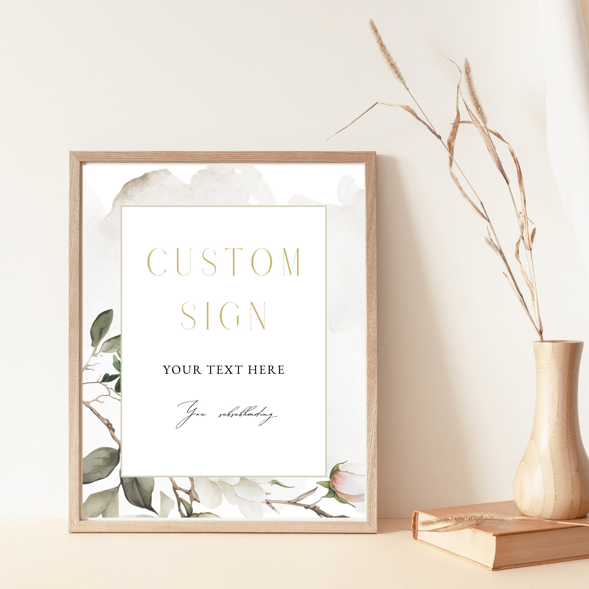 Magnolia Flower Portrait Custom Sign 8x10" Digital Template, White ...