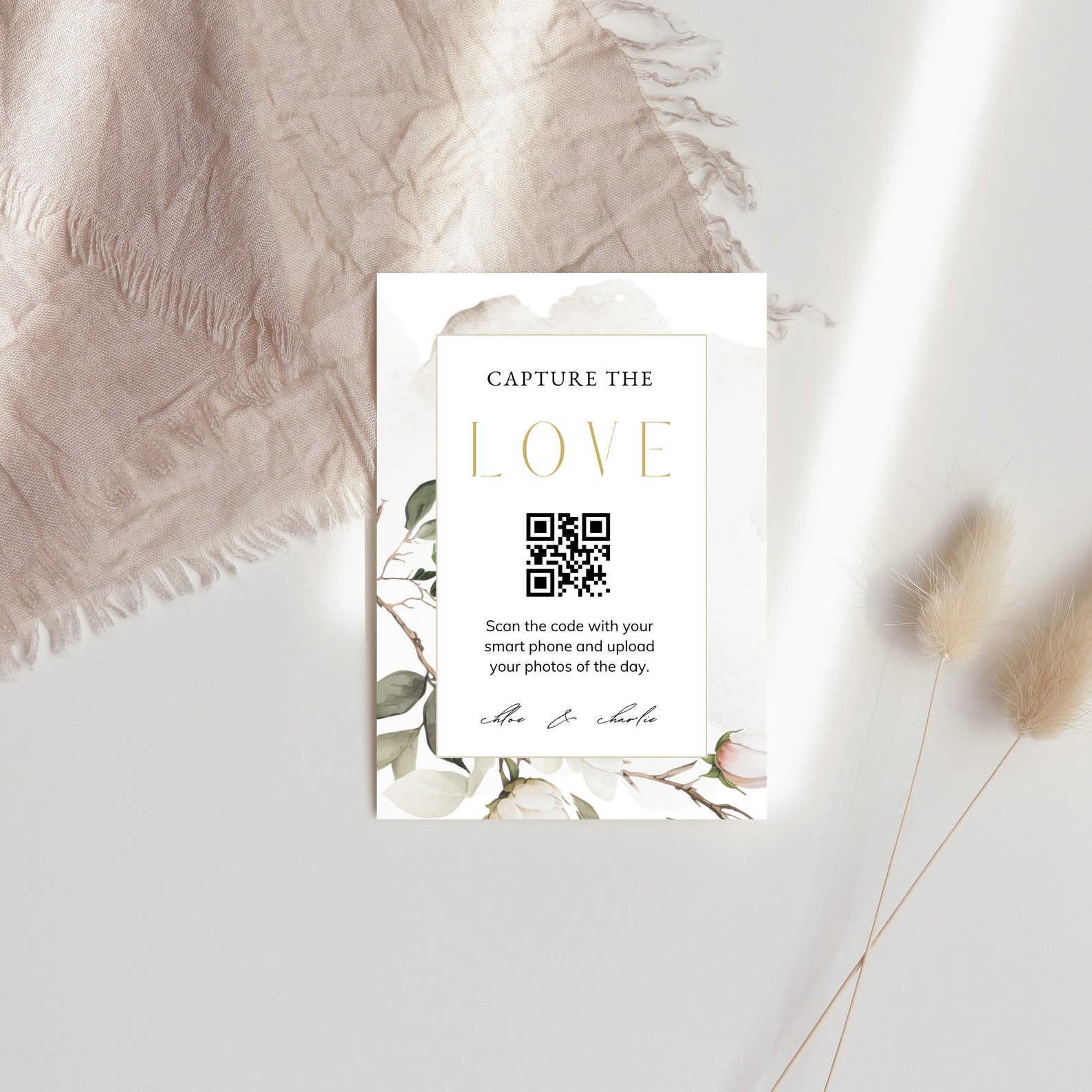 Magnolia Flower QR Code Capture the Love Sign 5x7" Digital Template ...