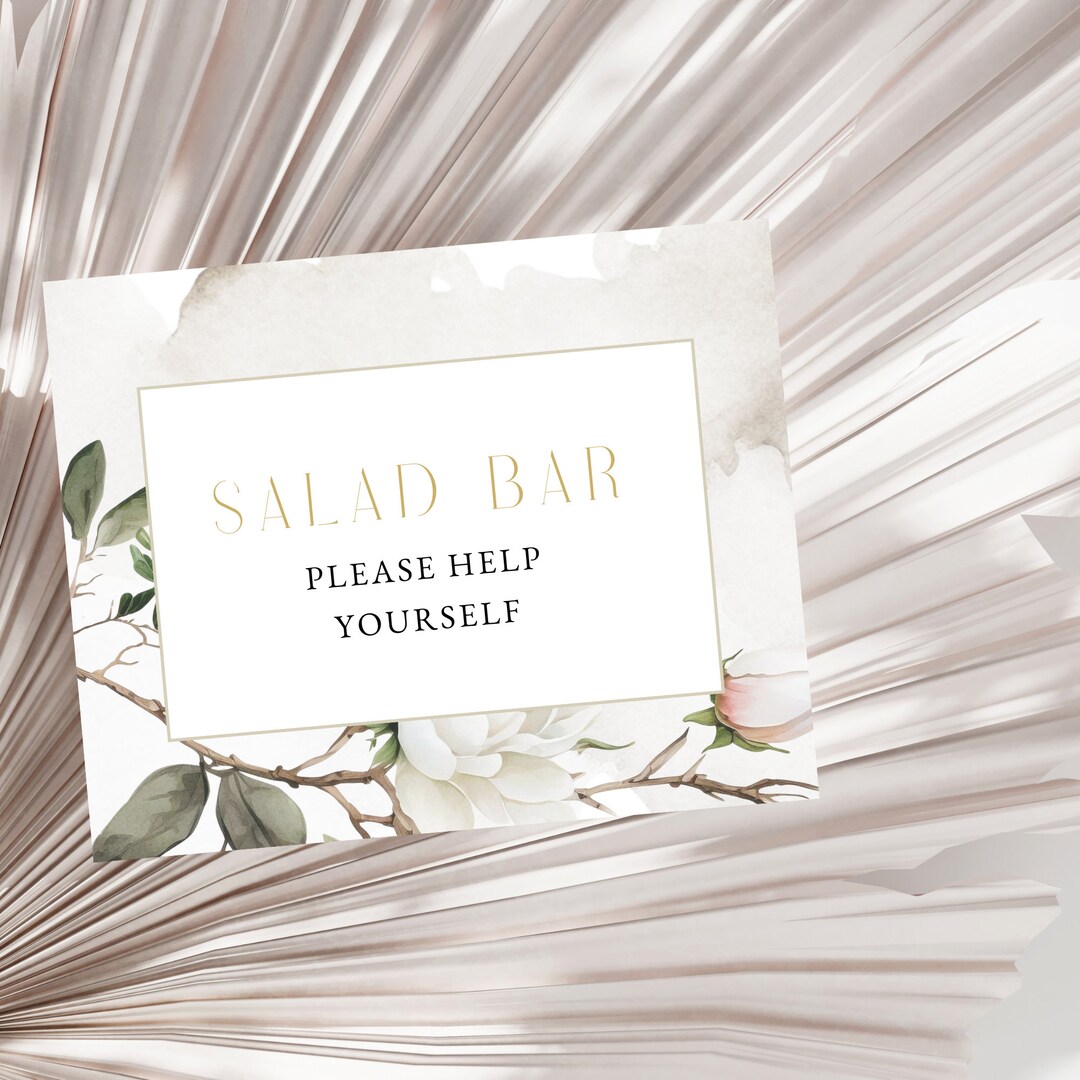 Magnolia Flower Food Sign Digital Template, White Floral Wedding ...