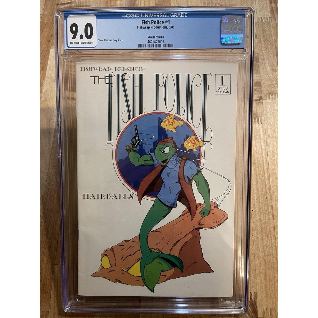 Fish Police 1 CGC 9.0 1986 Graded Comic New Slab White Pages Fishwrap ...