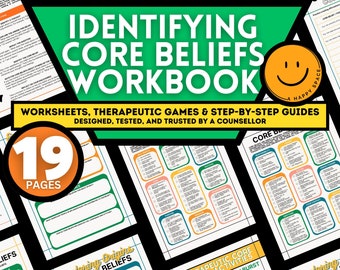Common Core Beliefs Worksheets for Therapists, Cognitive Behavioral Therapy CBT Tool Maladaptive ...