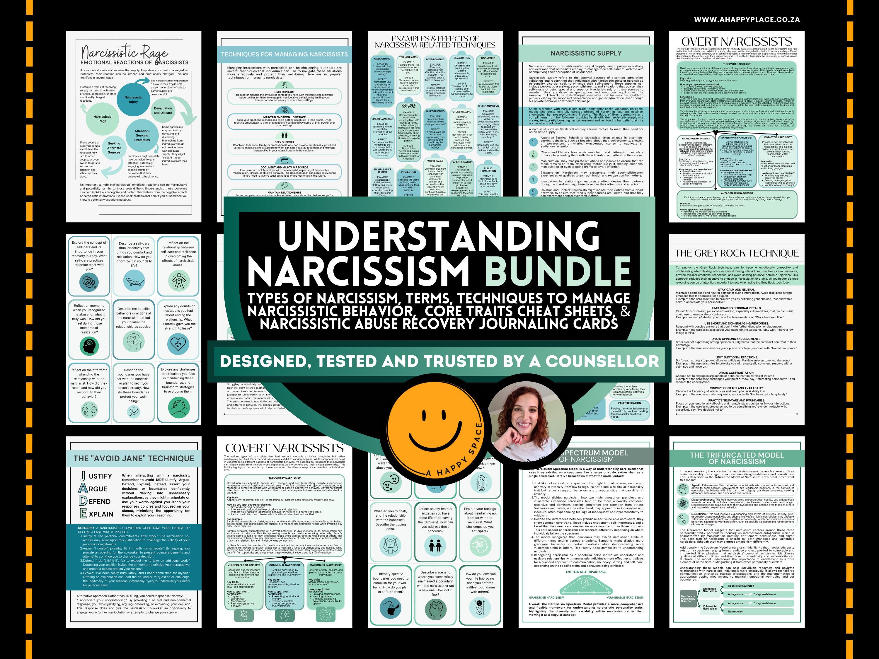 Narcissism Terms Types Techniques Cheat Sheets Grandiose Journal Cards ...