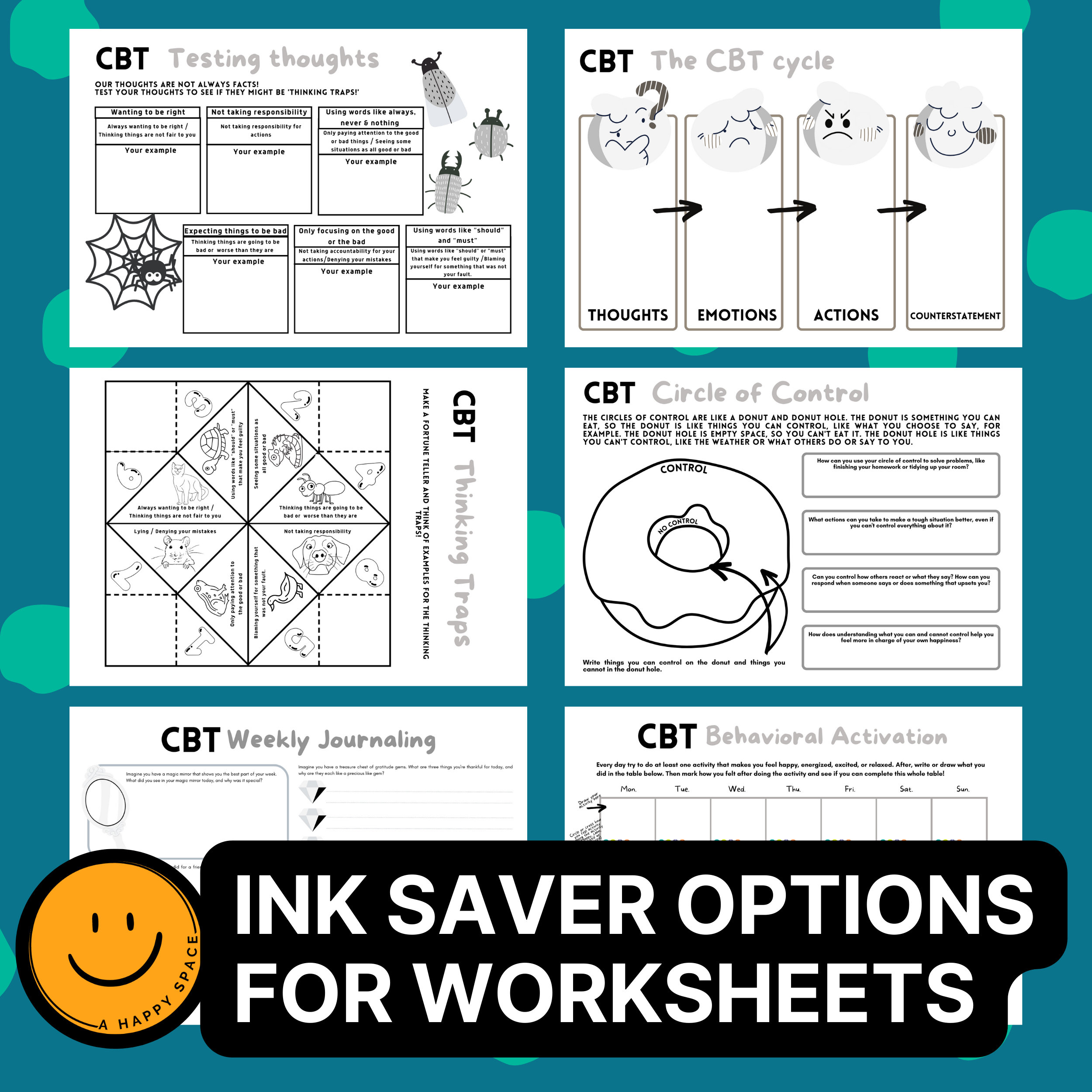 CBT Worksheets for Kids, Cognitive Behavioral Therapy Children Negative ...
