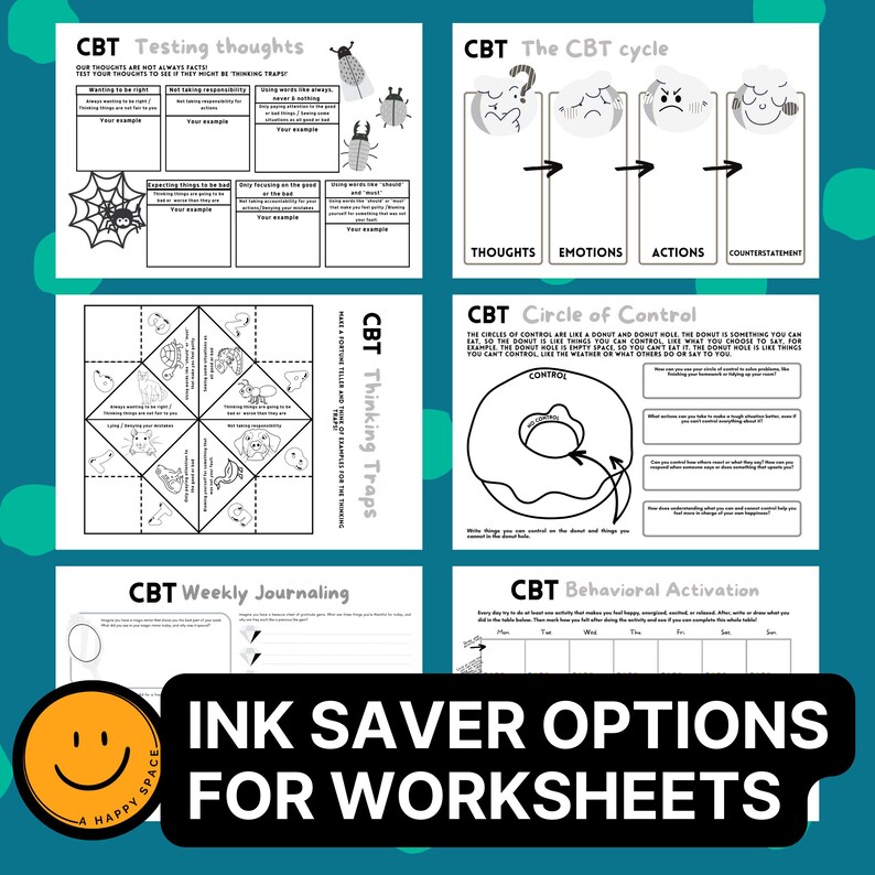 CBT Worksheets for Kids, Cognitive Behavioral Therapy Children Negative ...