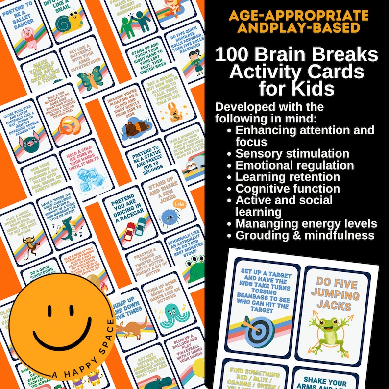 Brain Breaks Activities for Kids Cards Mental Reset Cheat Sheet Somatic ...