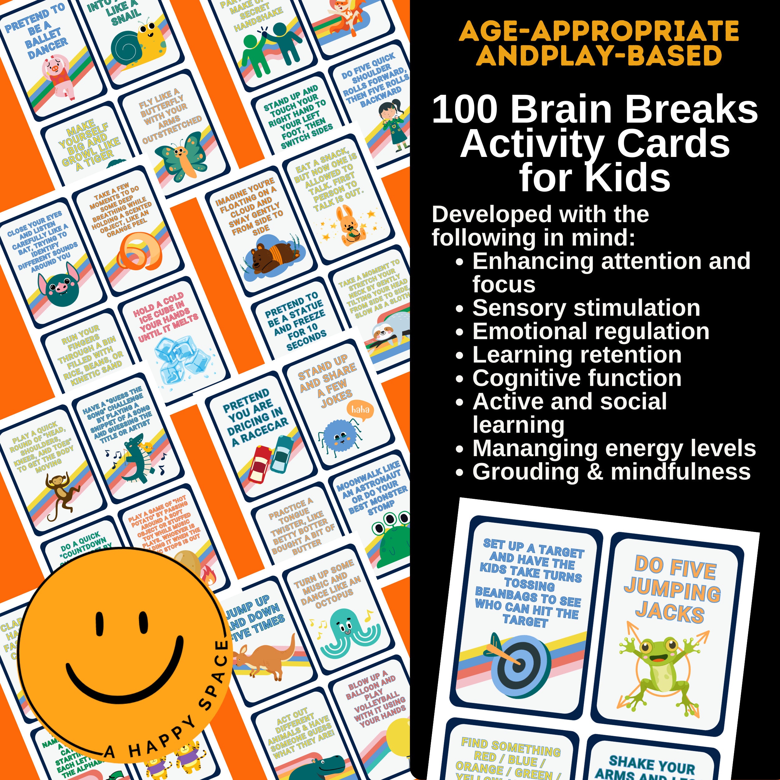 Brain Breaks Activities for Kids Cards Mental Reset Cheat Sheet Somatic ...