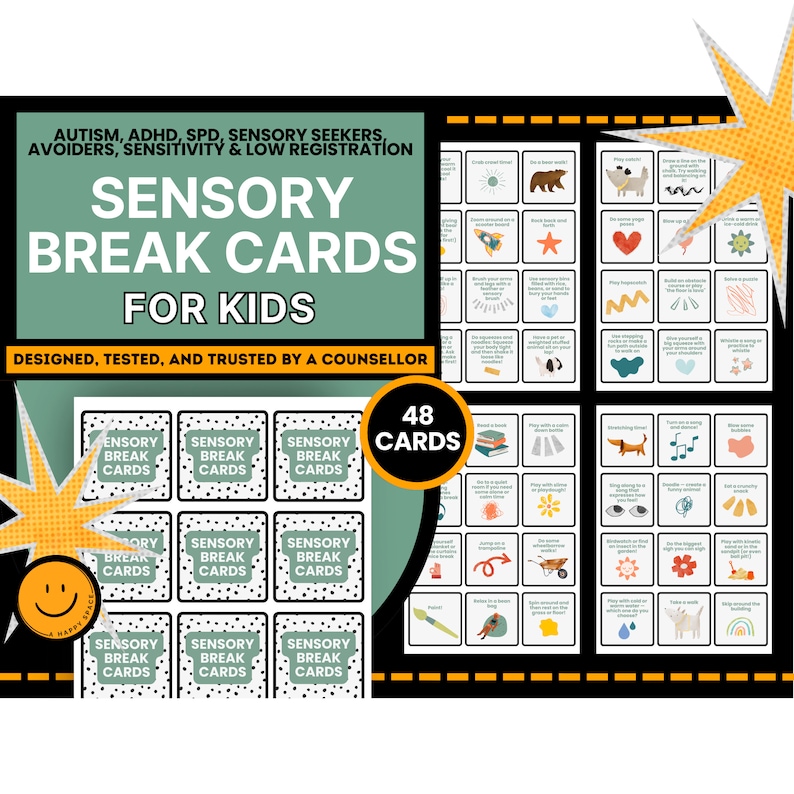 Sensory Break Cards Kids Soothing Regulation Profiles Quadrant Seeker ...