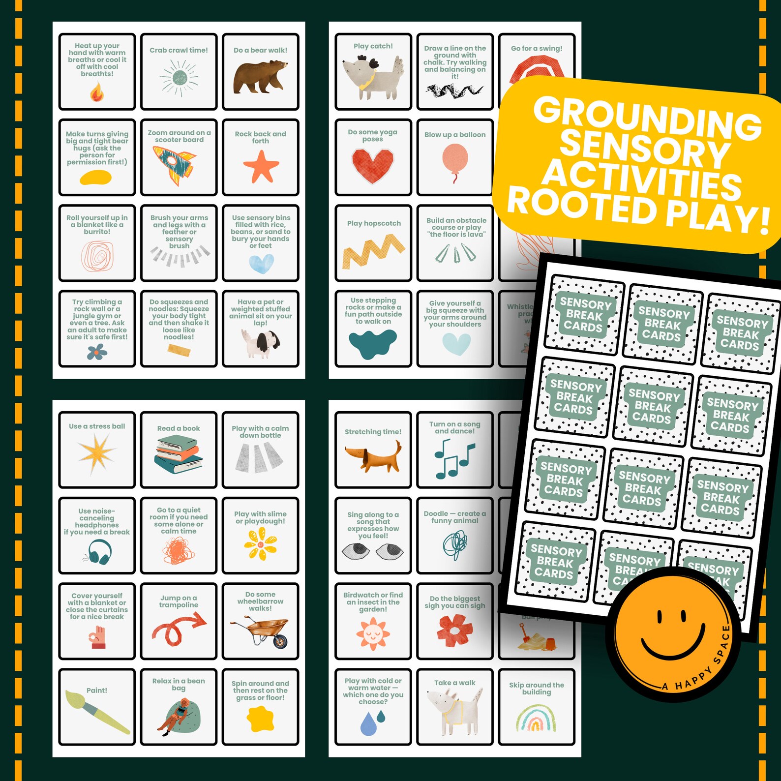 Sensory Break Cards Kids Soothing Regulation Profiles Quadrant Seeker ...