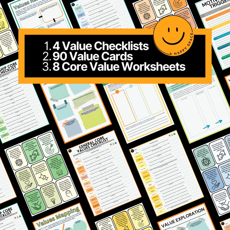 Core Values Worksheets Lists Therapeutic Question Conversation Cards ...