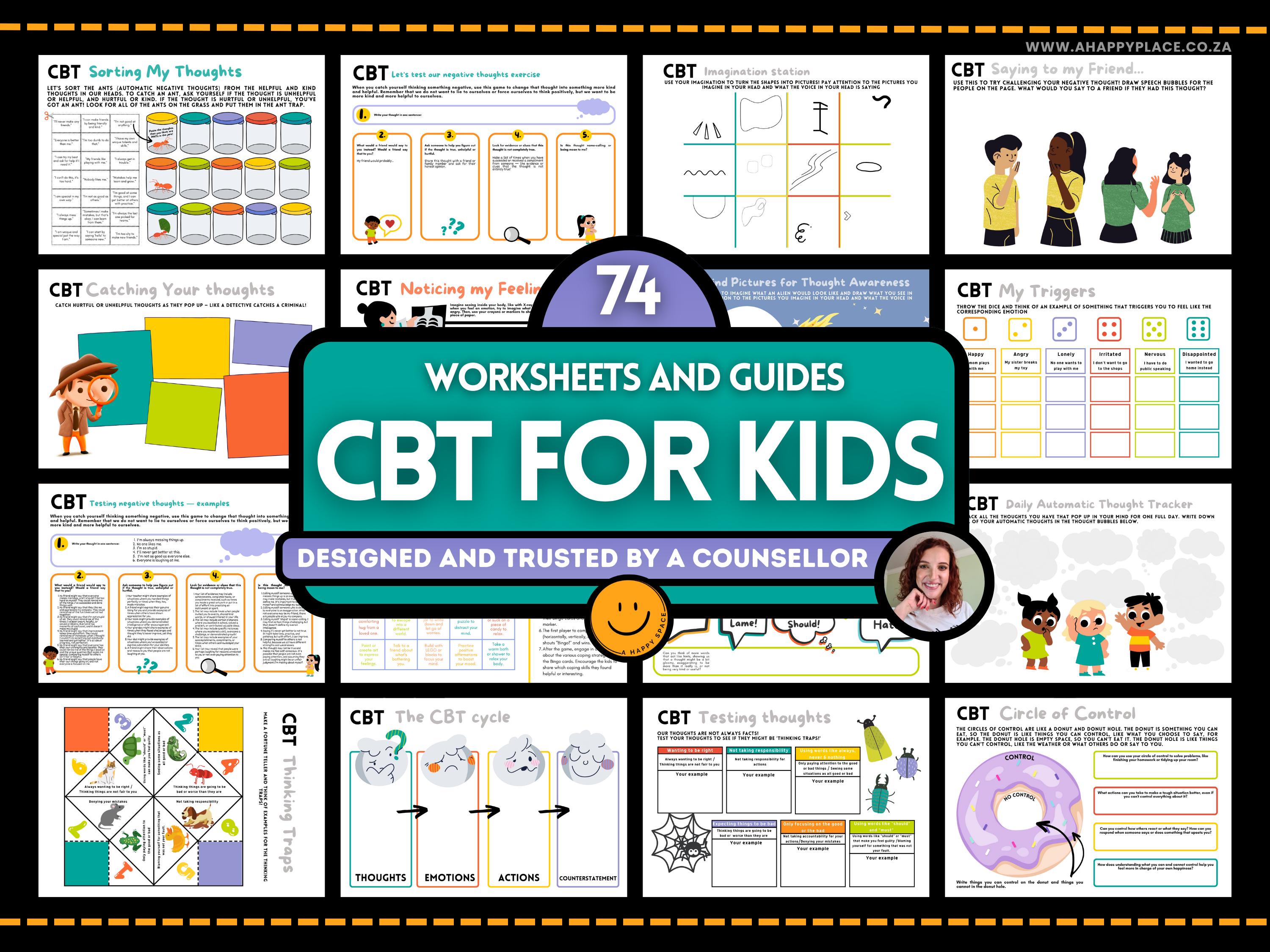 CBT Worksheets for Kids, Cognitive Behavioral Therapy Children Negative ...