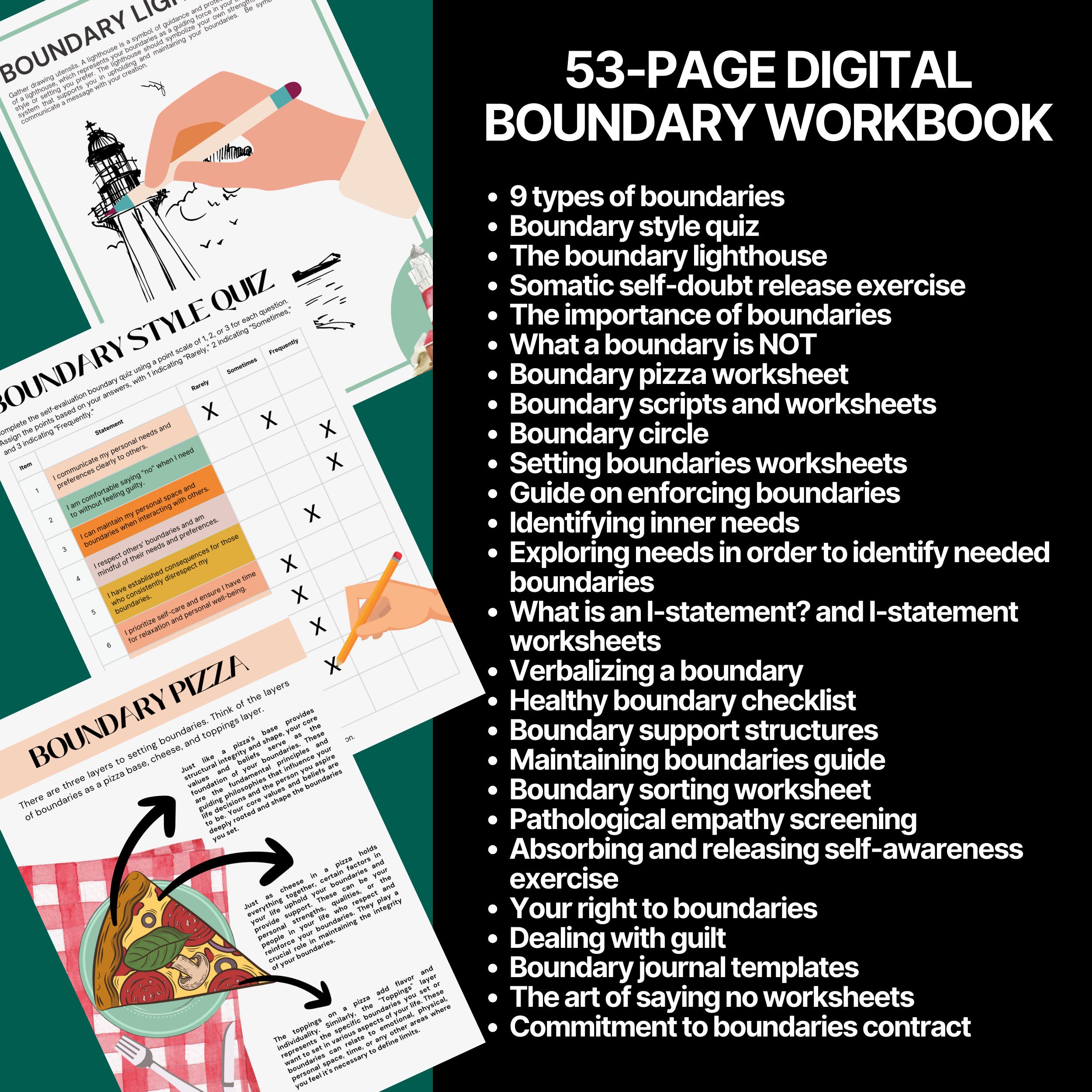 Boundary Workbook Teens Adults 8 Types Styles Boundaries Worksheets Scripts Quiz Couples ...