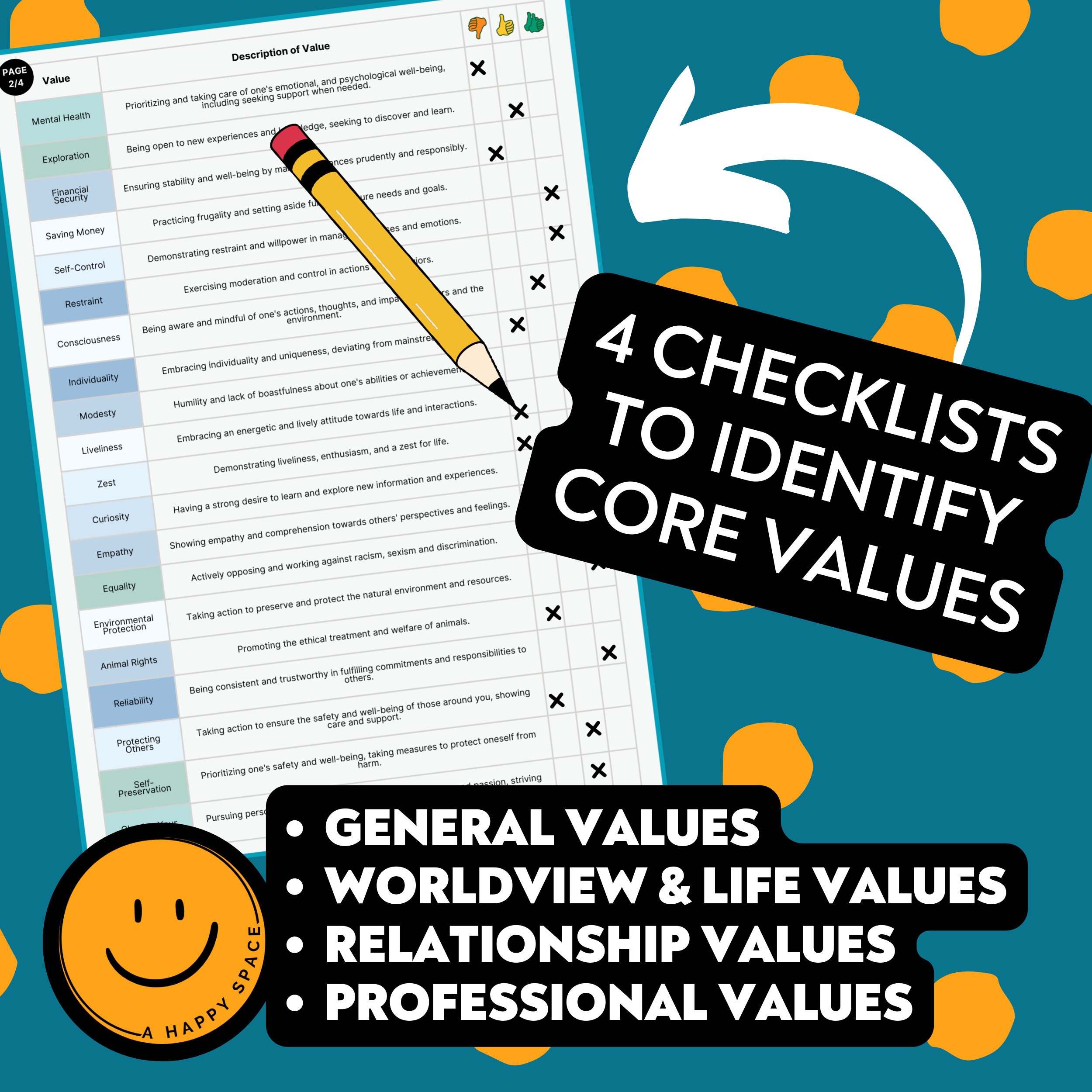 Core Values Worksheets Lists Therapeutic Question Conversation Cards ...