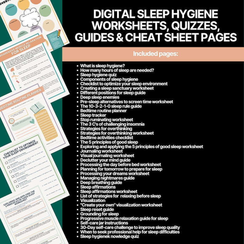 Sleep Hygiene Worksheets Quiz Journal Habits Cycle Cognitive ...