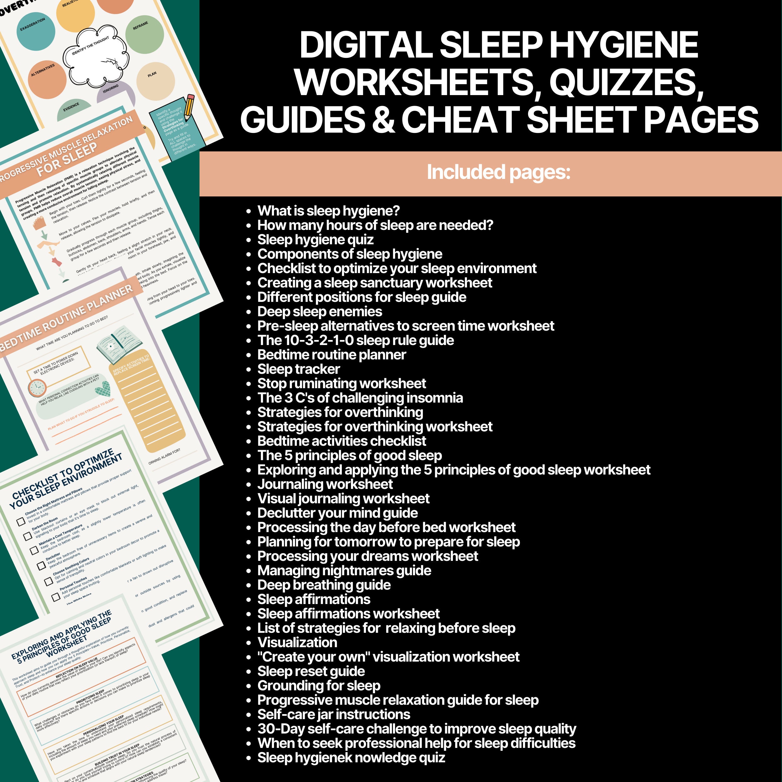 Sleep Hygiene Worksheets Quiz Journal Habits Cycle Cognitive ...