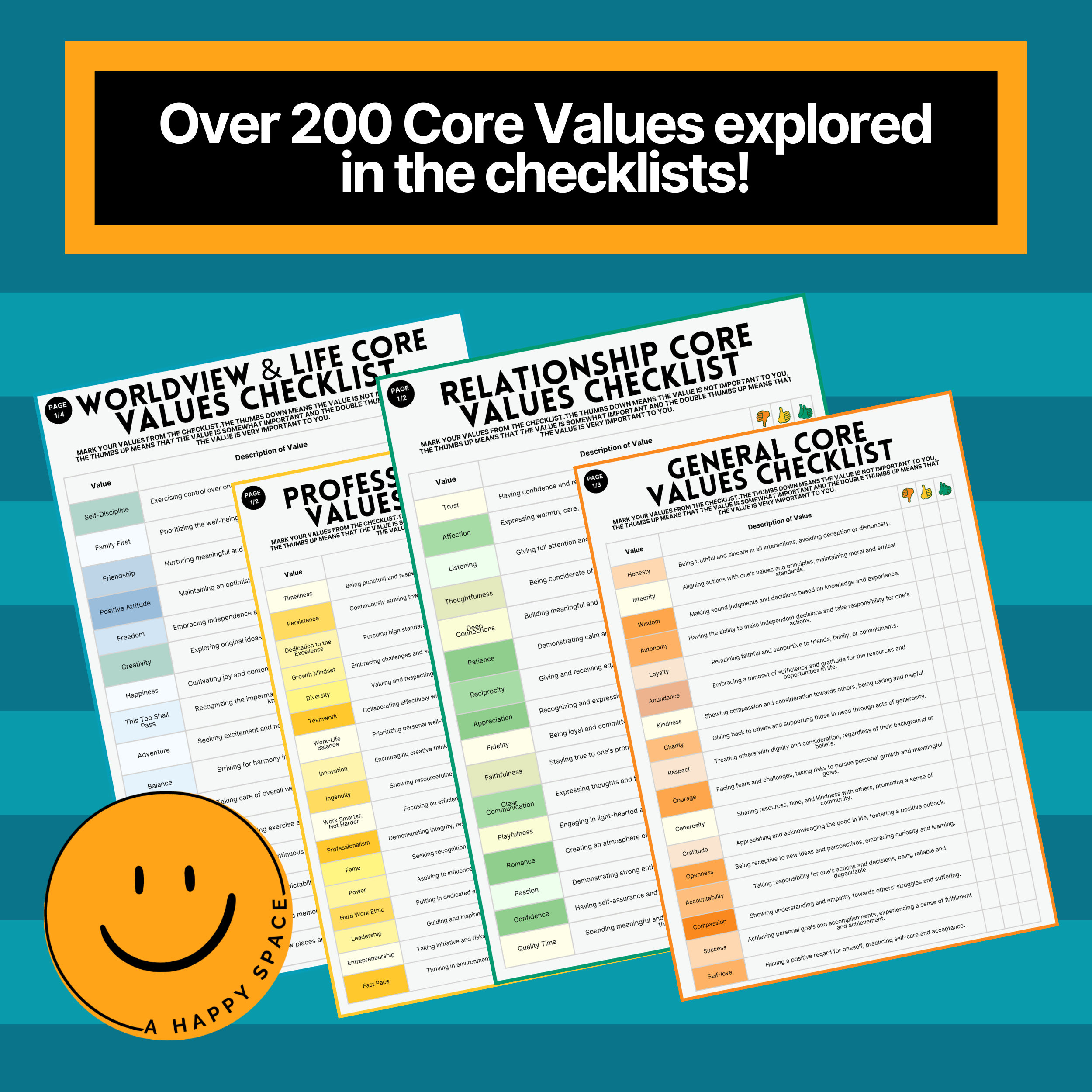 Core Values Worksheets Lists Therapeutic Question Conversation Cards ...