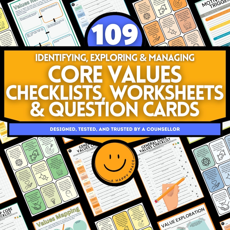 Core Values Worksheets Lists Therapeutic Question Conversation Cards ...