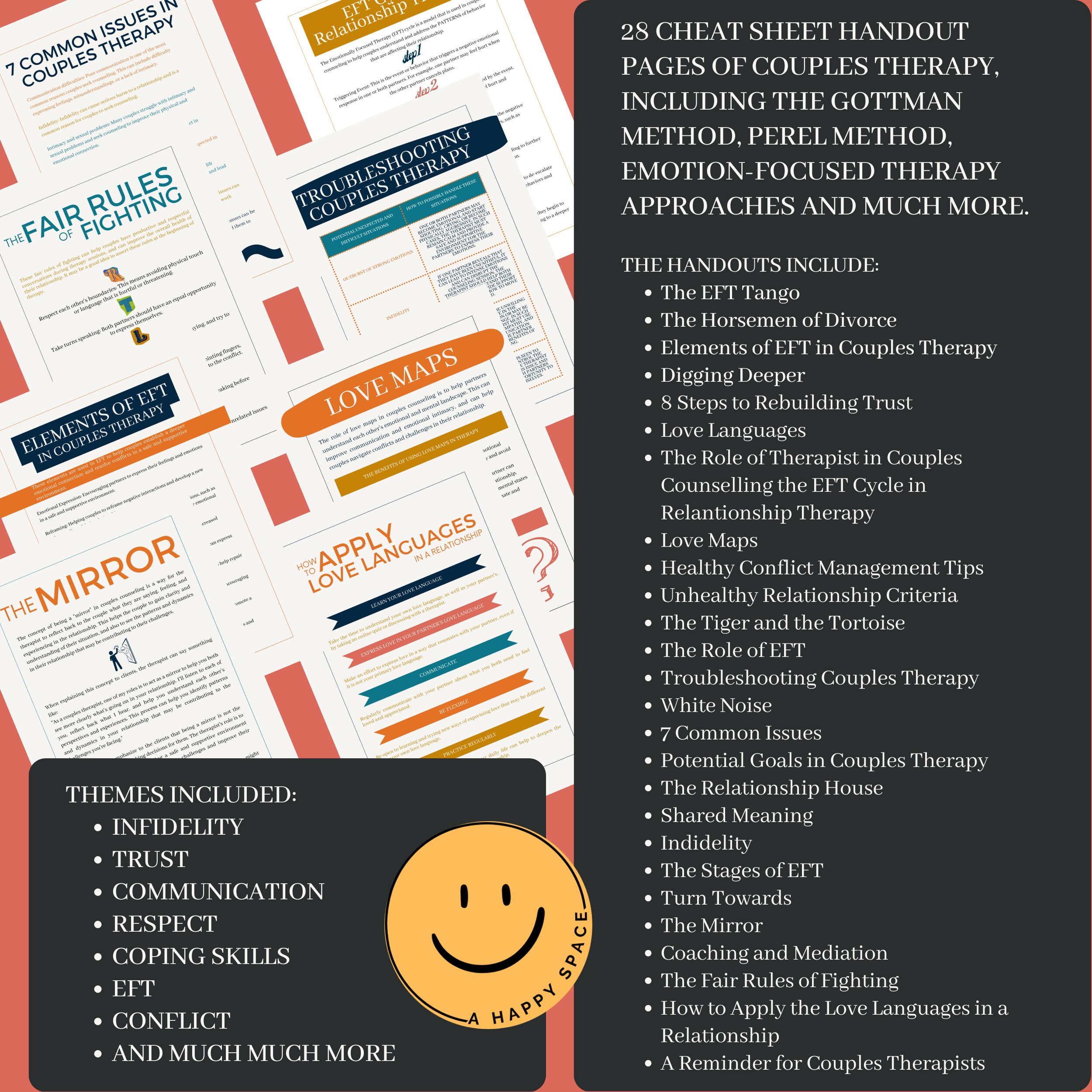 Couples Therapy Cheat Sheets for Therapist Relationship Counseling ...