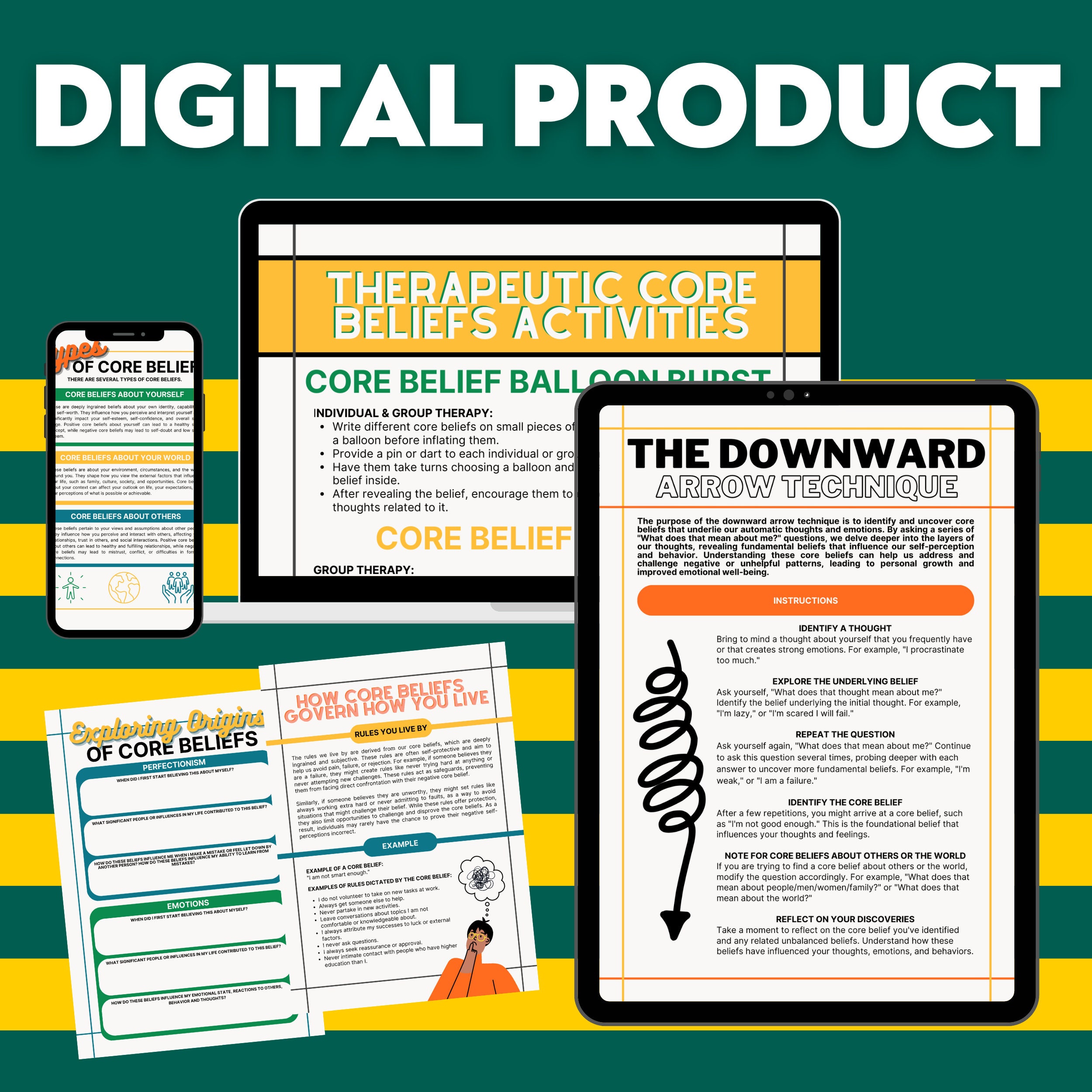 Negative Core Beliefs Worksheets for Therapists Cognitive Behavioral ...