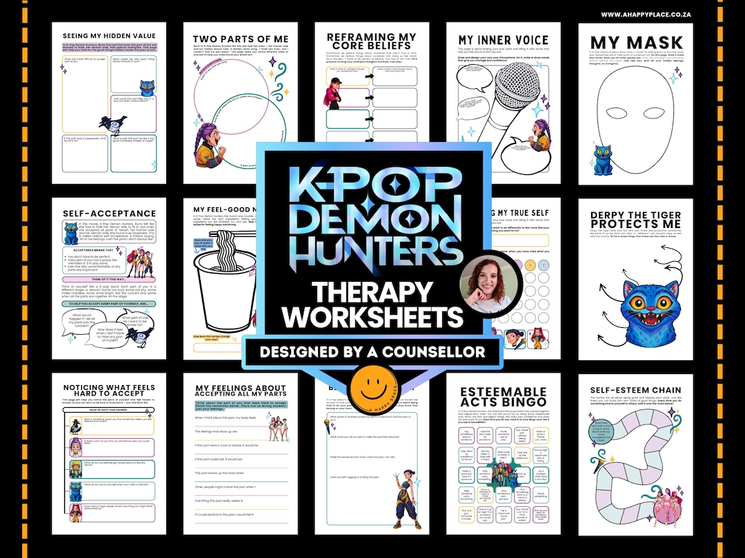 Kpop Demon Hunters Worksheets PDF, Printable Therapy SEL Activities for ...