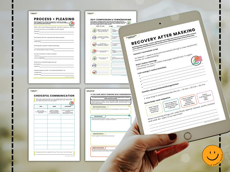 Masking & Fawn Response Printable Worksheets, Neurodiversity Affirming ...