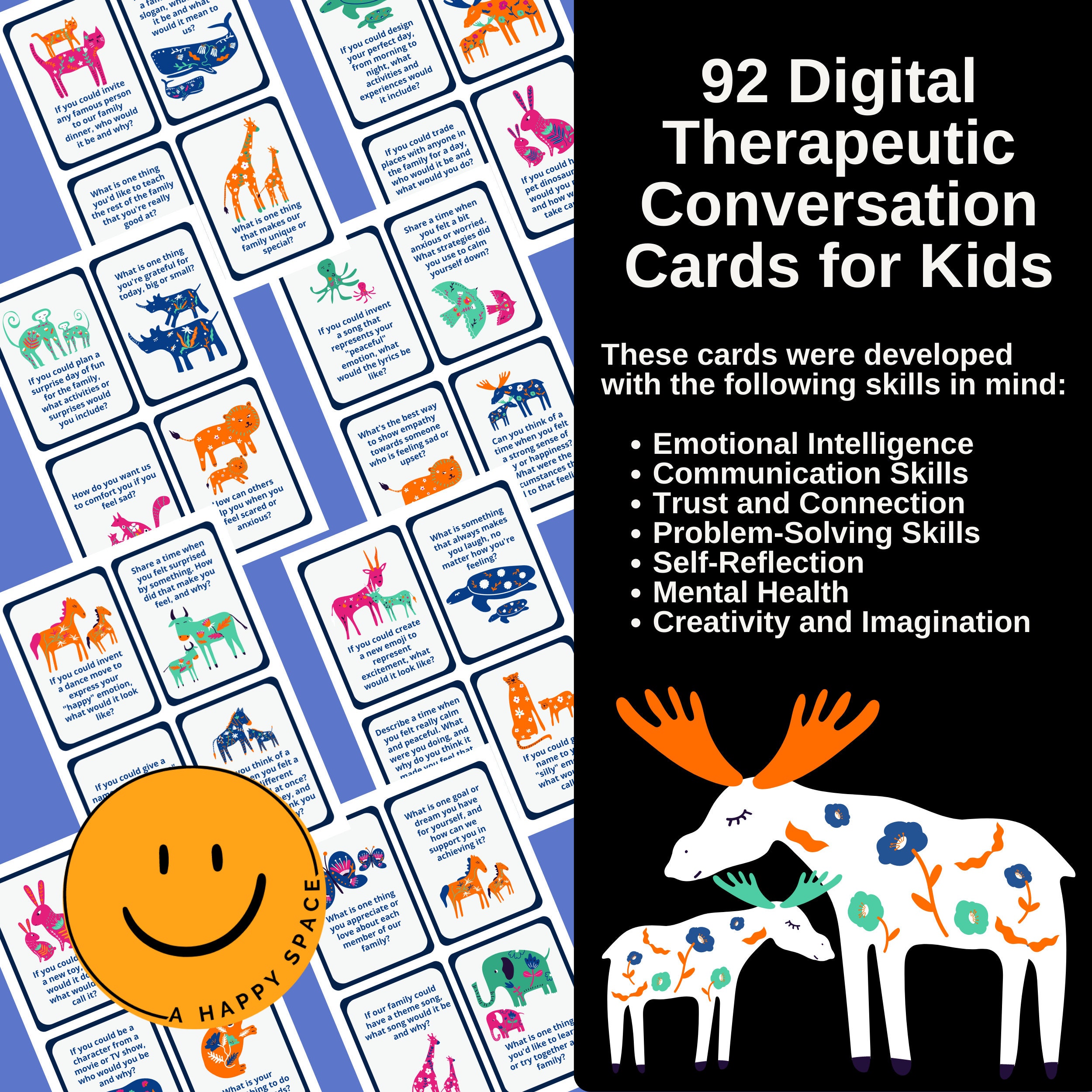 Therapeutic Conversation Cards for Kids, Play Therapy, Social Skills ...