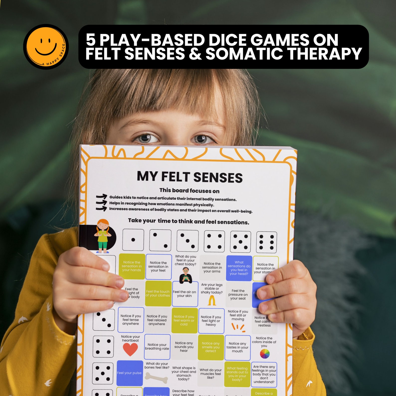Felt Senses for Kids Dice Game Somatic Awareness Therapy Play Therapy ...