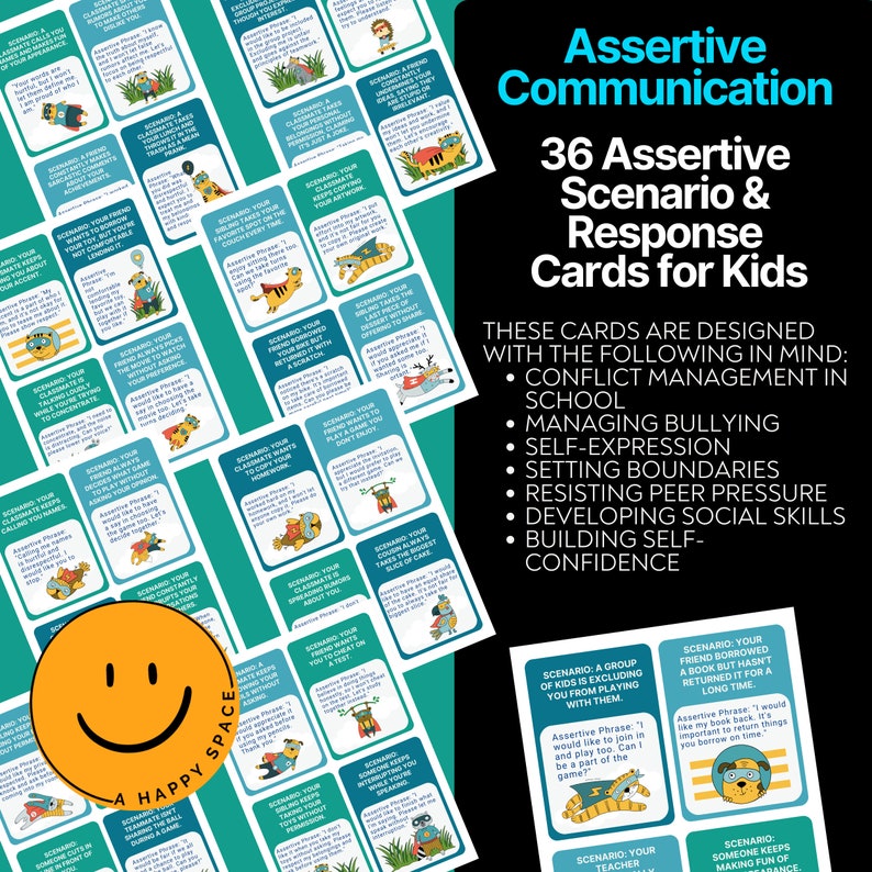Assertive Phrase Scenario & Response Cheat Sheet Cards for Kids ...
