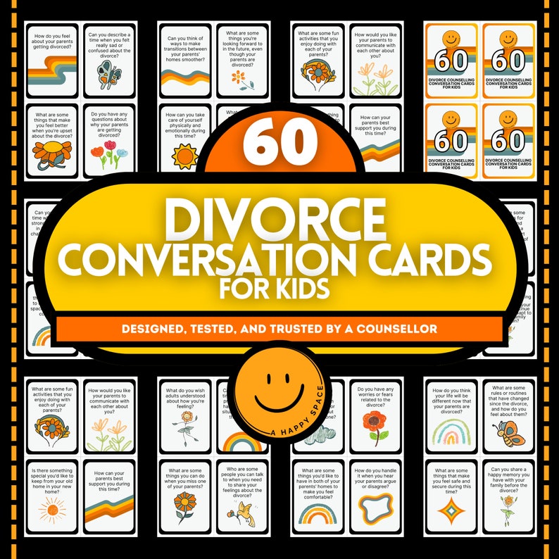 Divorce Counseling Conversation Cards for Kids Separation Questions ...