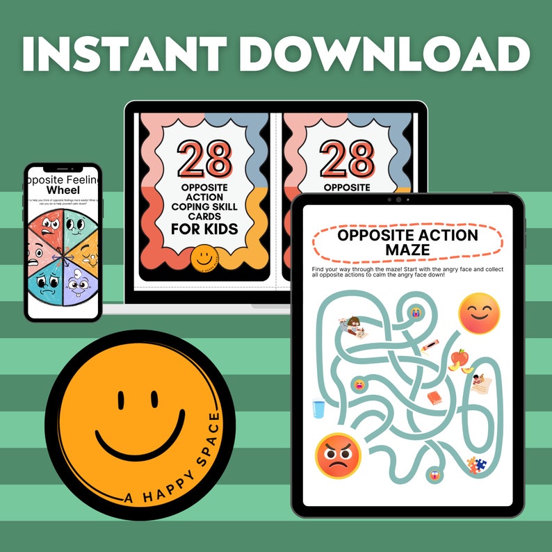 Opposite Action Coping Skills Worksheets Cards for Kids Emotional ...