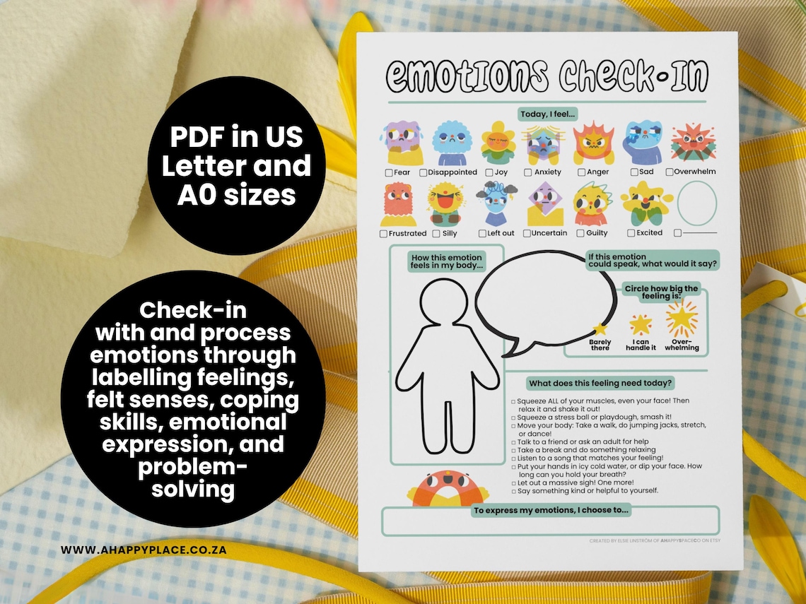 Feelings Check-in Worksheet for Kids, Emotions Printable PDF, Emotional ...
