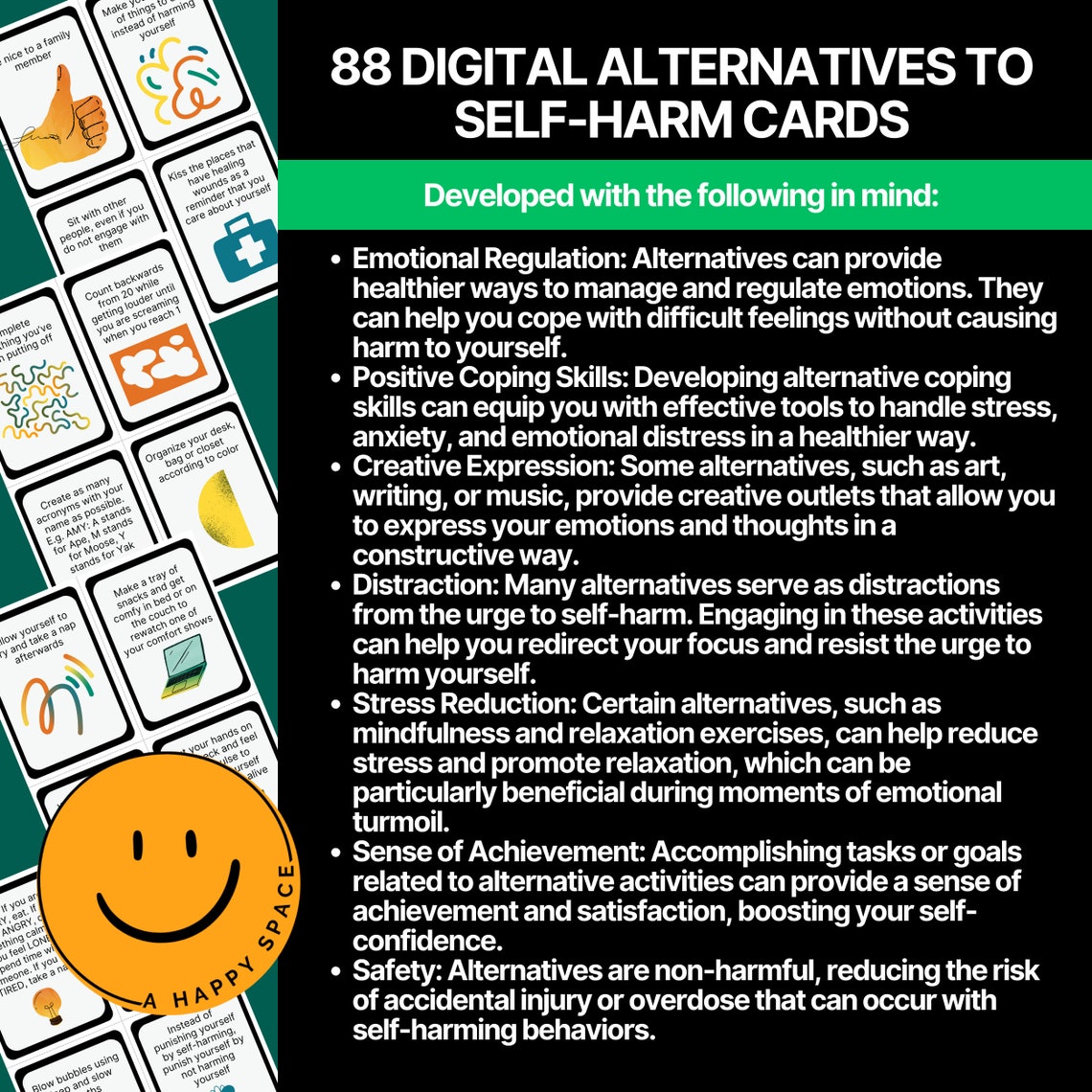 Alternative Coping Skills to Self-harm & Self-injury Cards for Teens ...