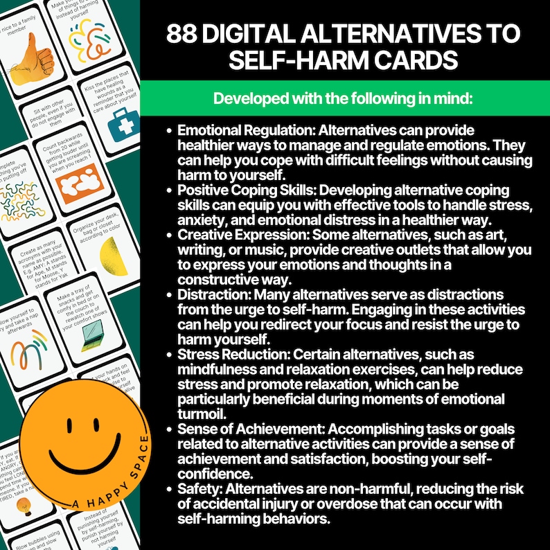 Alternative Coping Skills to Self-harm & Self-injury Cards for Teens ...